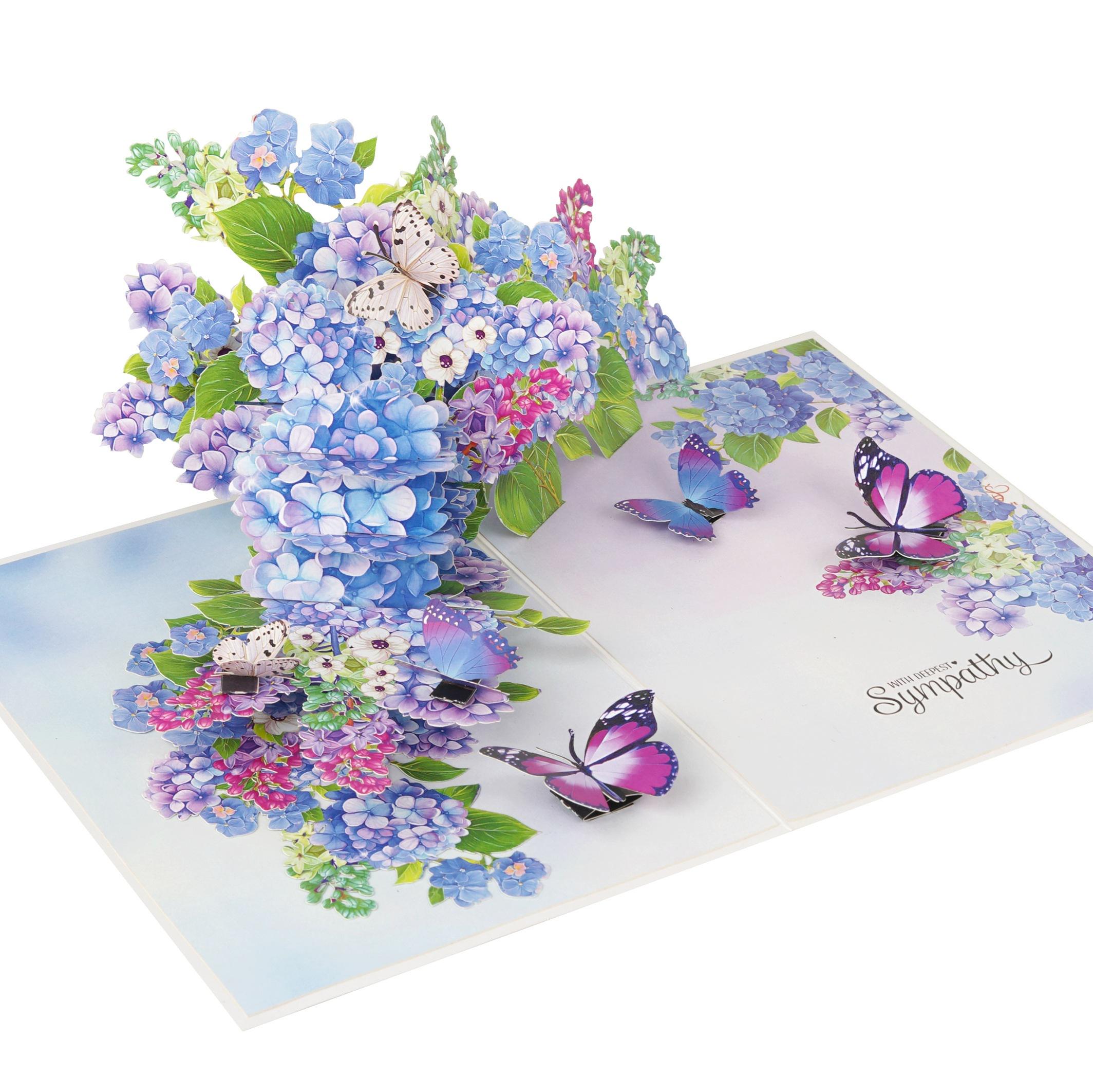Blue Hydrangea Sympathy Pop up Card, 6x8 3D Popup Condolence Card ...