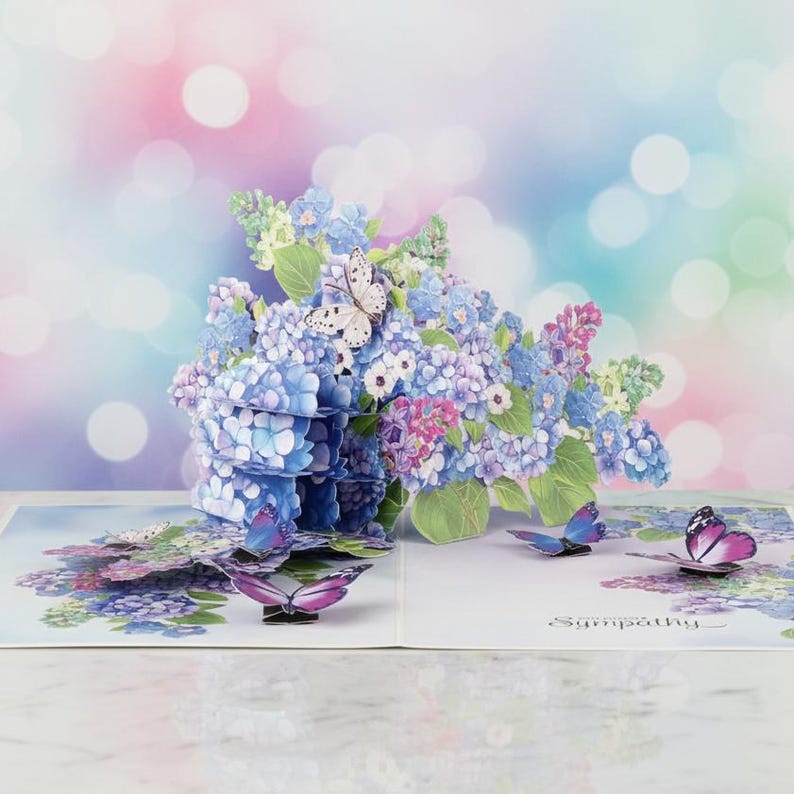Blue Hydrangea Sympathy Pop up Card, 6x8 3D Popup Condolence Card ...