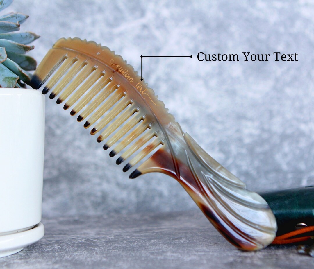 Personalized Handmade Comb, Fine Toothed, Elegant Pattern Natural Horn ...