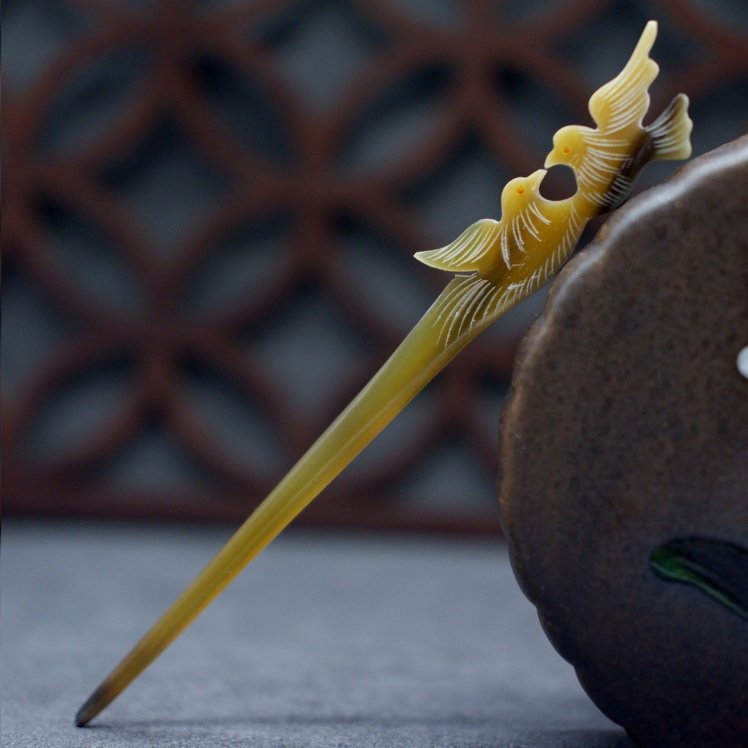 Genuine Buffalo Horn Cute Couple of Bird Hair Forks, Natural Horn Hair ...