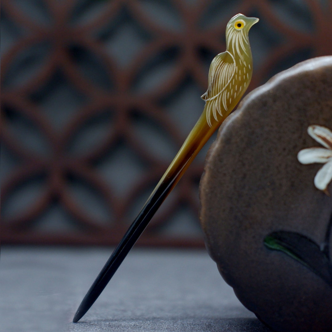 Genuine Natural Buffalo Horn Cute Bird Hair Forks, Hair Sticks for Buns ...