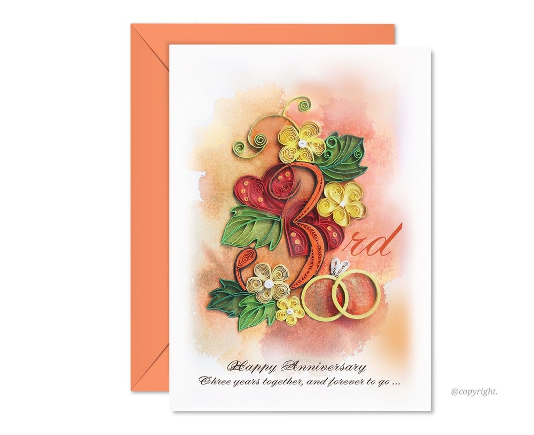 3rd Anniversary Card, Happy Anniversary 3 Years Card, Three Years ...