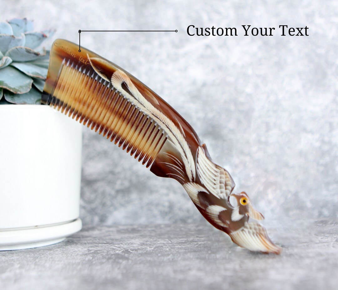 Custom Natural Buffalo Horn Comb, Engraved Pattern Long Comb, Thick ...