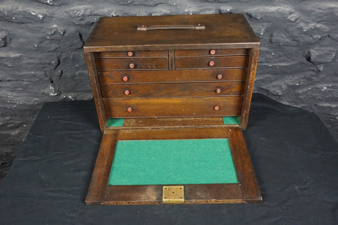 Antique Engineers Wooden Tool Cabinet / Chest in Oak With 7 Drawers New ...
