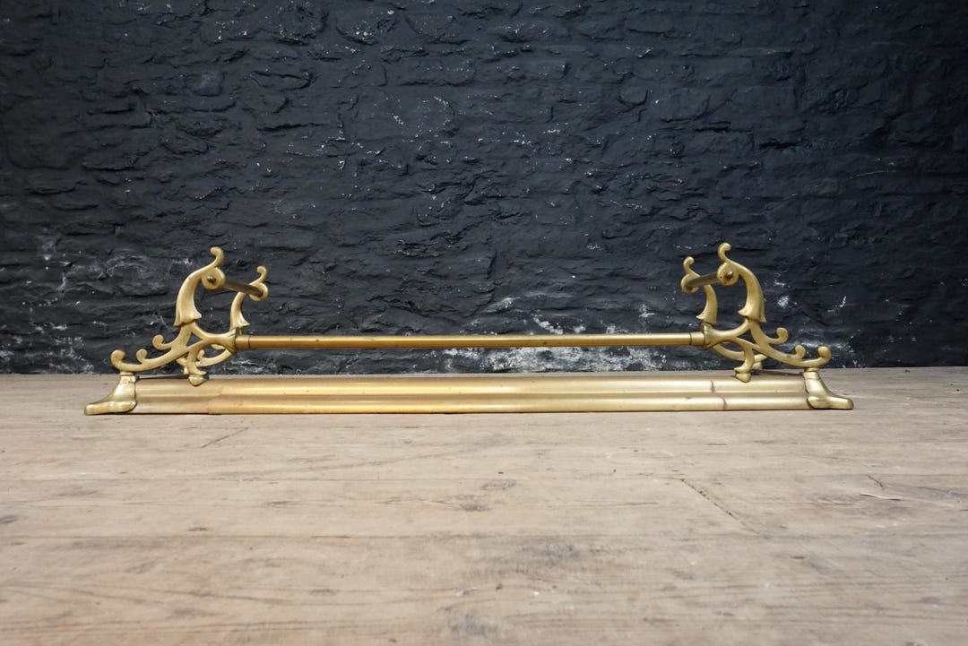 Antique Brass Fire Fender With Scroll Ends Adjustable Fireplace Decor ...