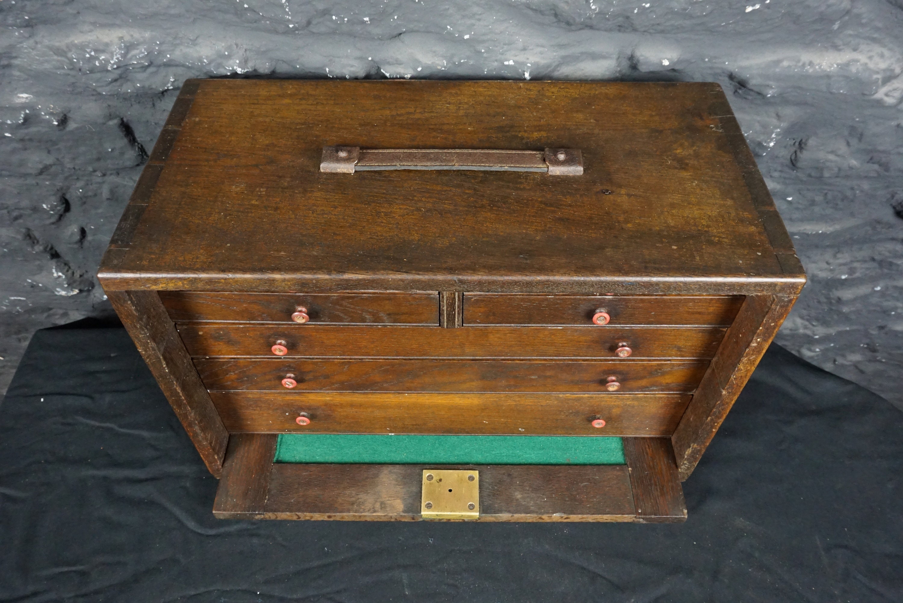 Antique Engineers Wooden Tool Cabinet / Chest in Oak With 7 Drawers New ...