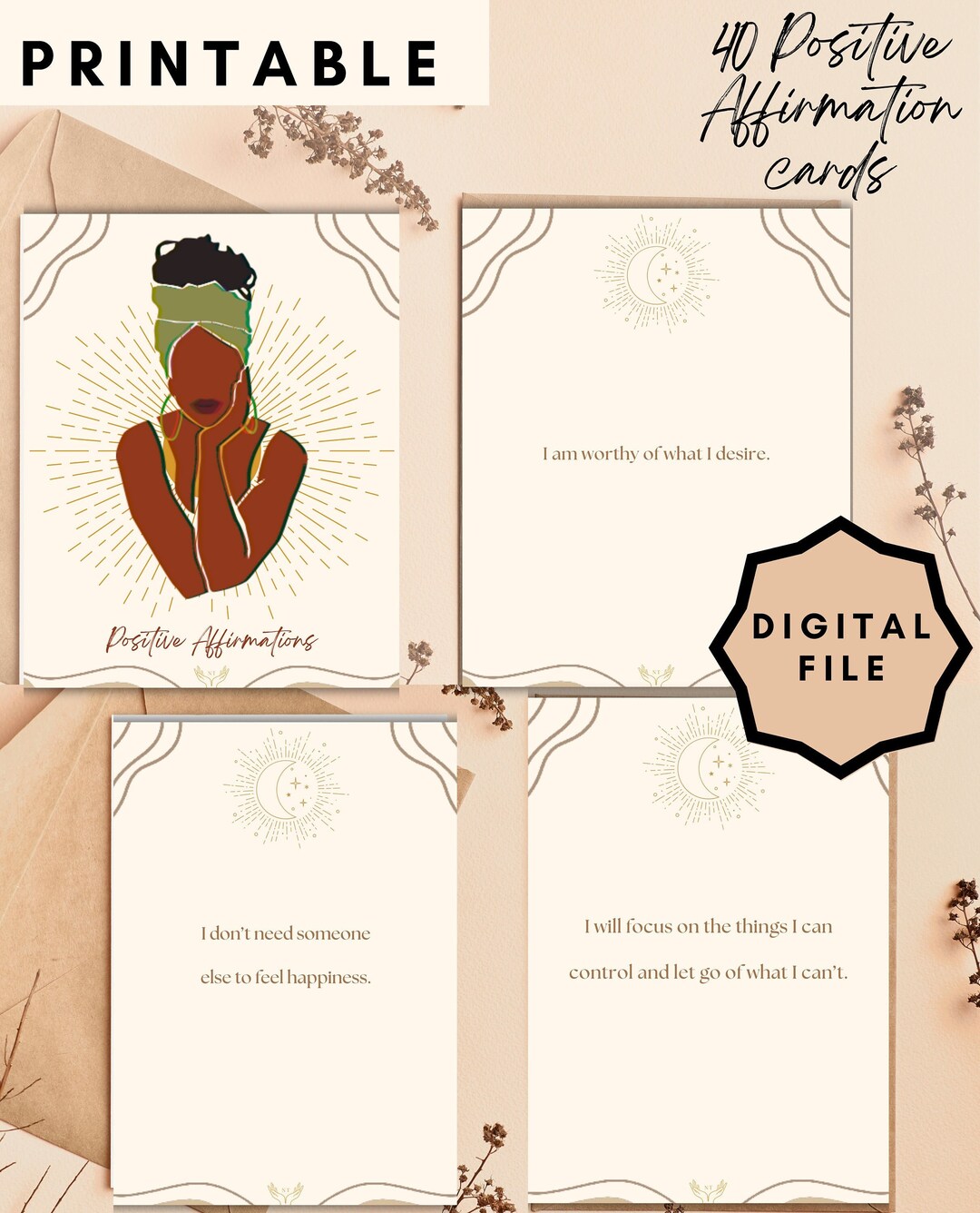 40 Positive Affirmation Cards, Printable Cards, Digital Download ...