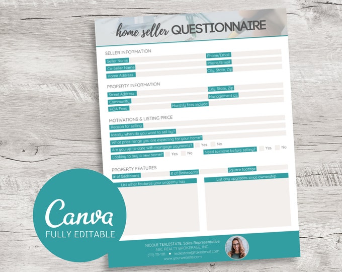 HOME SELLER QUESTIONNAIRE Real Estate Client Questionnaire Form Seller ...