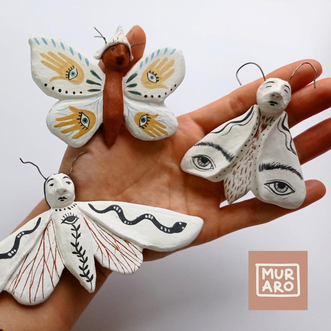 Set of 3 Ceramic Human Moth Wall Hangings | Handmade Terracotta Home ...