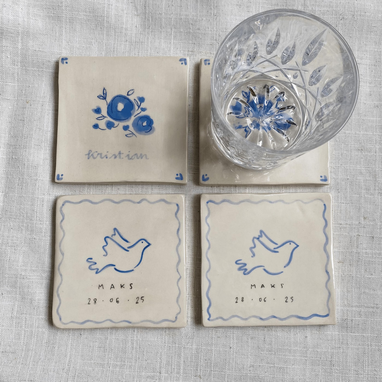 Personalized Ceramic Tile Set: Handmade Keepsake Gift - Etsy