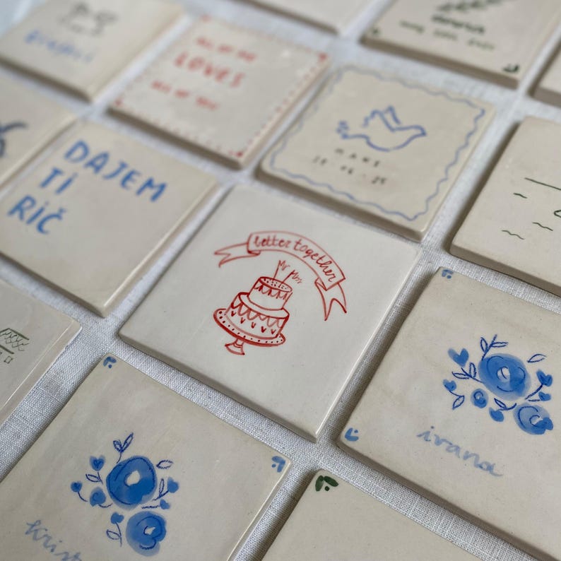 Personalized Ceramic Tile Set: Handmade Keepsake Gift - Etsy