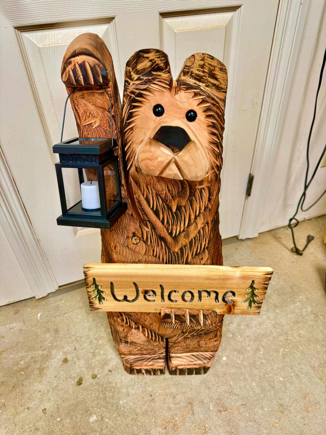3ft Solid Redwood Bear Chainsaw Carving With Welcome Sign Limited ...