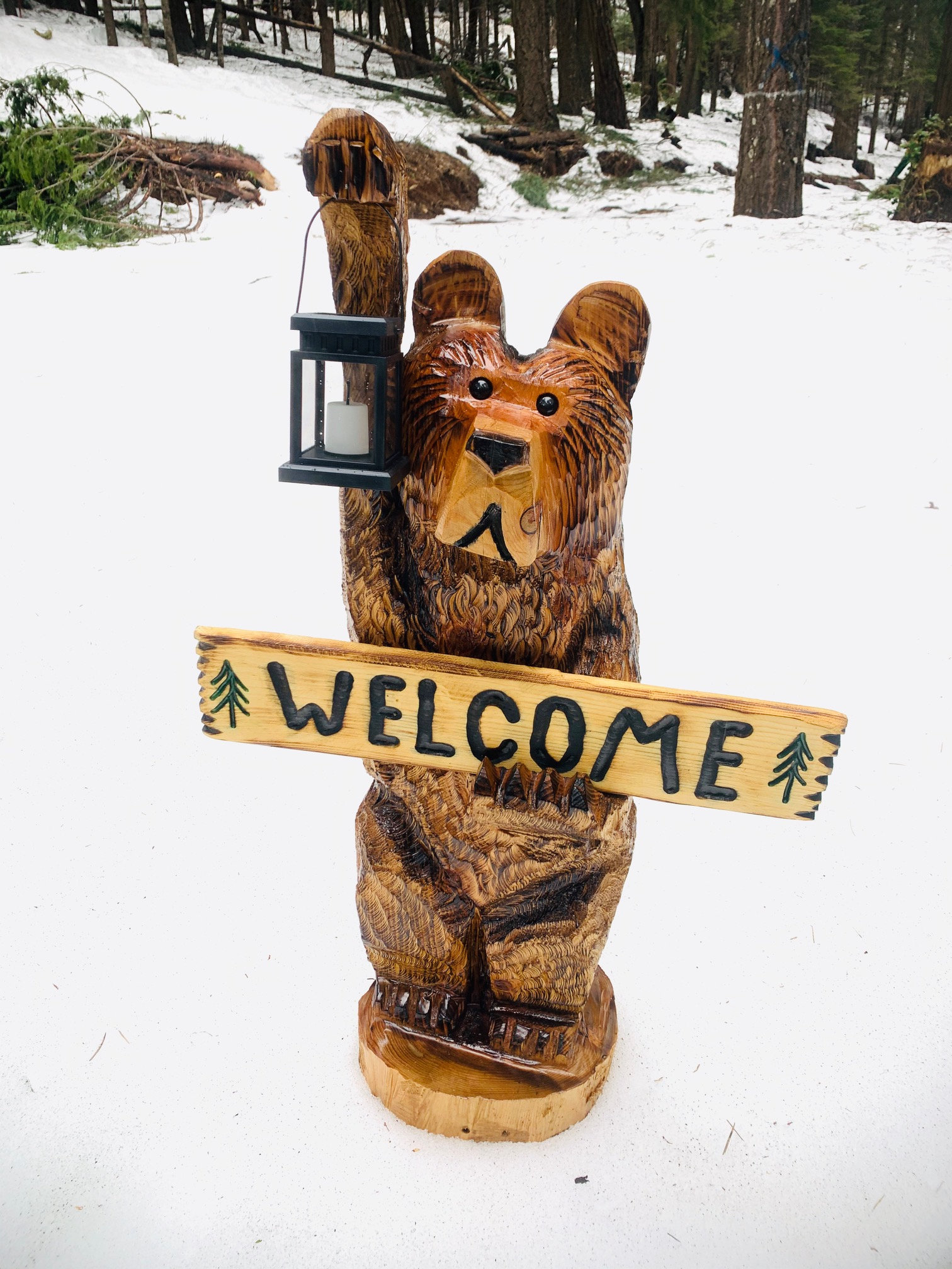38" Welcome Bear on Stump Chainsaw Carving - Etsy