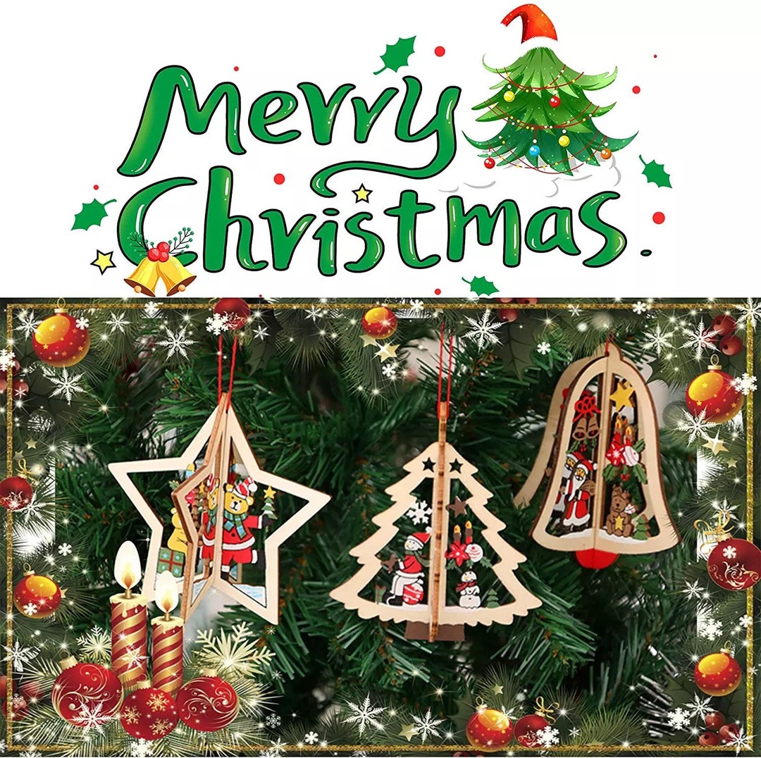 4” 3D Wooden Handmade Christmas Ornaments Set of 3 Free Shipping - Etsy