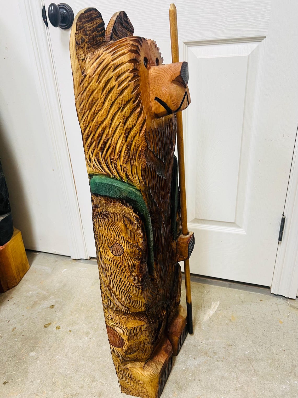 3ft Hiking Cedar Bear Chainsaw Carving With Walking Stick - Etsy