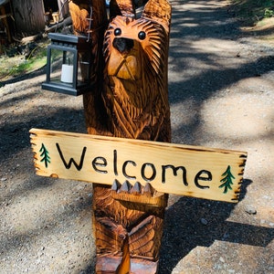 3ft Cedar Bear Chainsaw Carving With Welcome Sign - Etsy