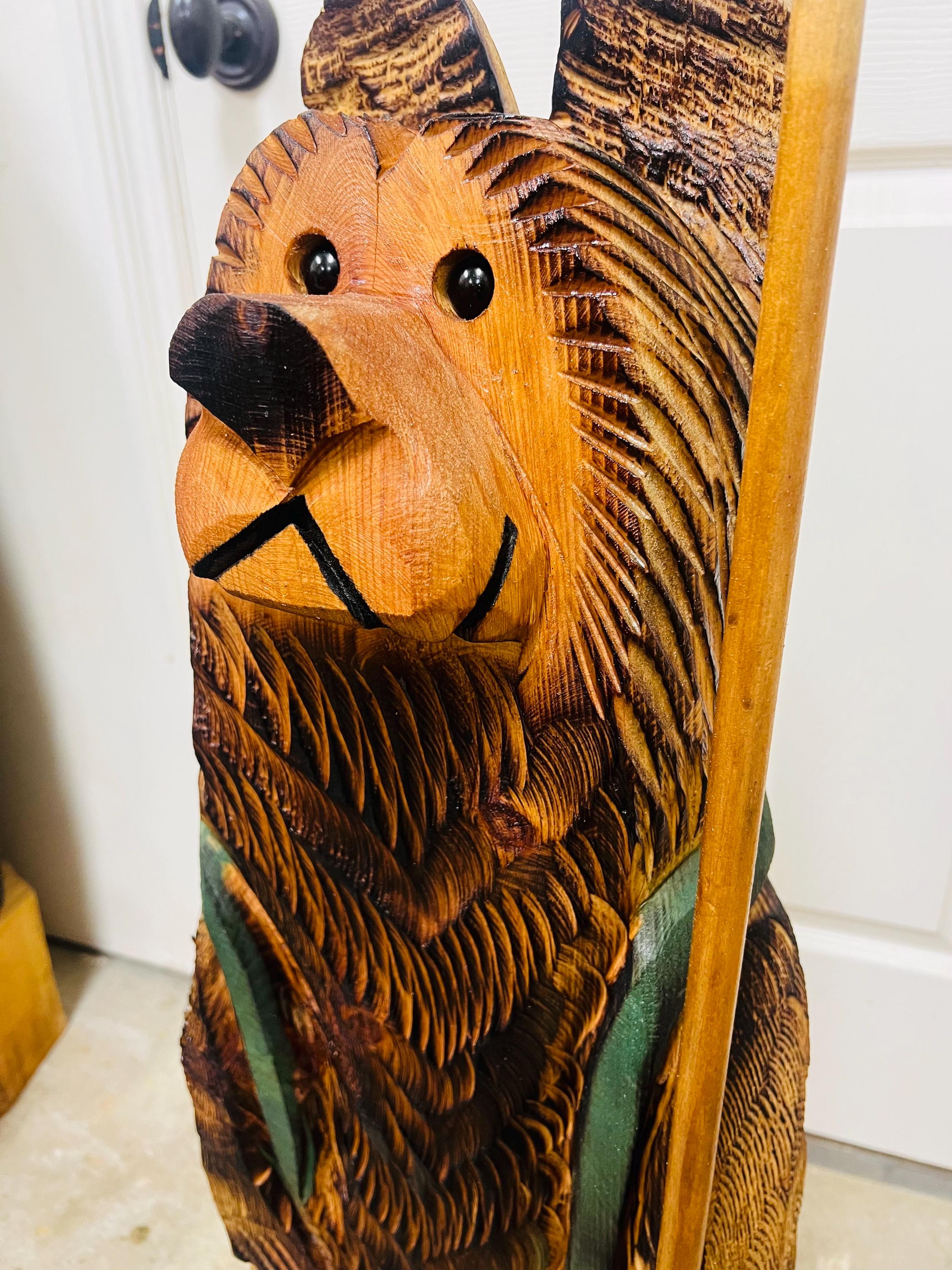 3ft Hiking Cedar Bear Chainsaw Carving With Walking Stick - Etsy