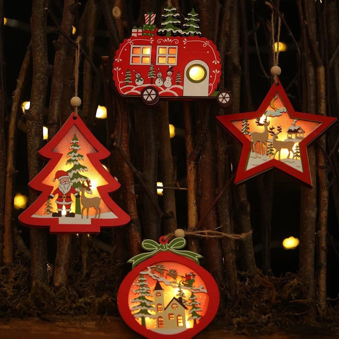 4” 3D LED Light up Christmas Ornament Set of 4 - Etsy