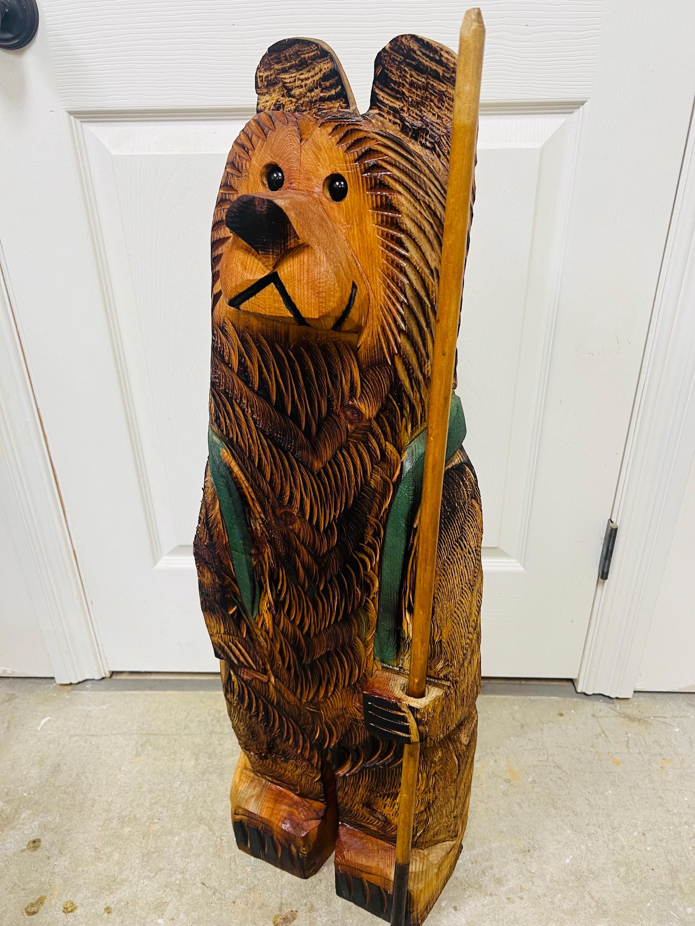 3ft Hiking Cedar Bear Chainsaw Carving With Walking Stick - Etsy