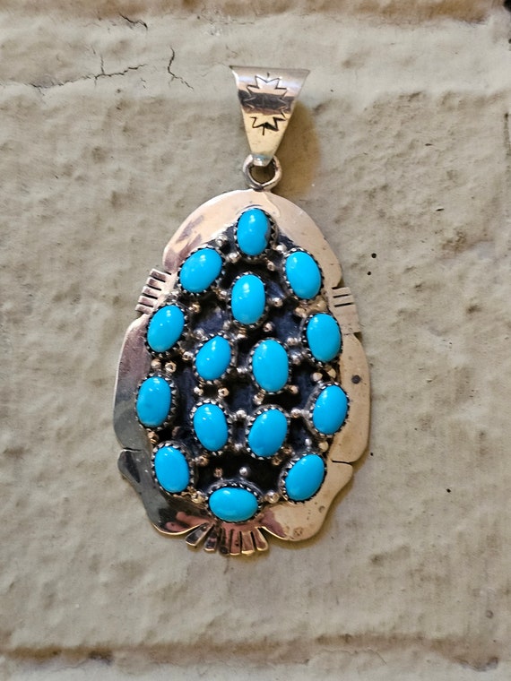 Circa 2000, sterling silver turquoise cluster pendant. - Gem