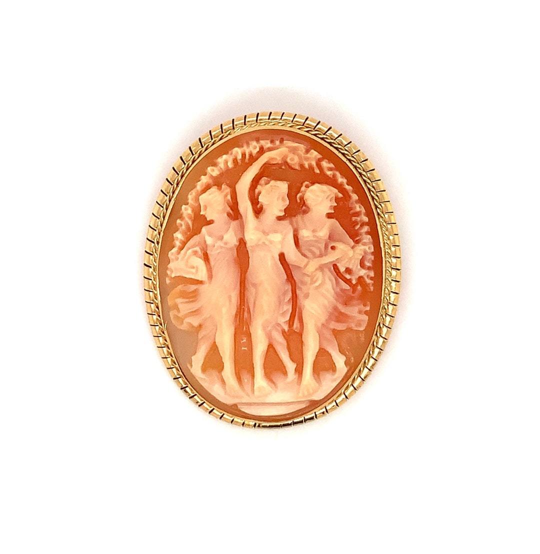 Circa 1940, Retro Three Graces Shell Cameo Pin/pendant, 14k Yellow Gold ...
