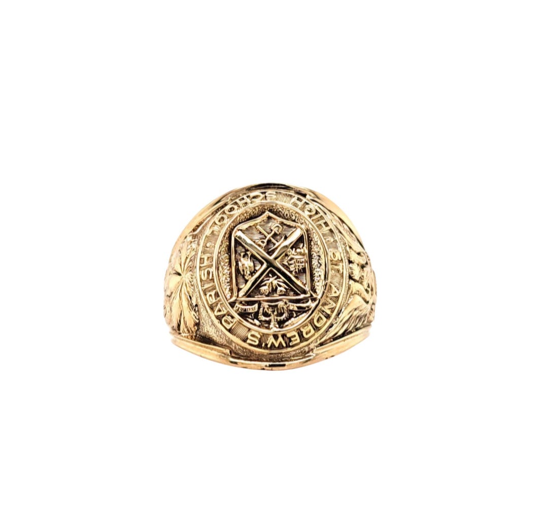 Circa 1957, a 10k Yellow Gold St. Andrews Parish High School Class Ring ...