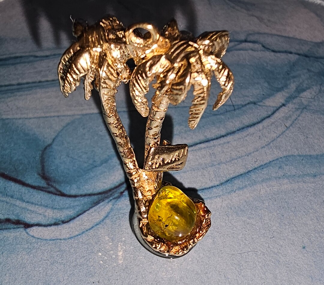 Circa 1970, a 14k Yellow Gold Hawaiian Palm Trees Charm Pendant With ...