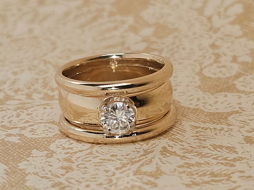 Circa 1993, a 10mm Wide Triple Band 14k Yellow Gold 0.72cts Natural ...
