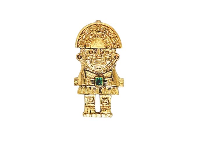 Vintage 18k Yellow Gold & Emerald Incan Sun God Pendant From Colombia ...