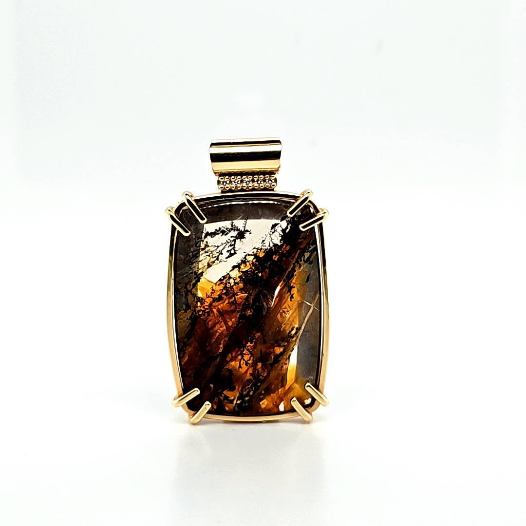 Circa 2020, a Handcrafted 14k Yellow Gold Dendritic Quartz Tablet ...