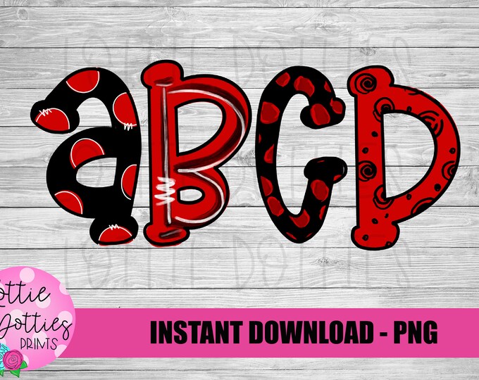 Handlettered Red and Black Alphabet Alpha Pack Alphabet Clipart Instant ...