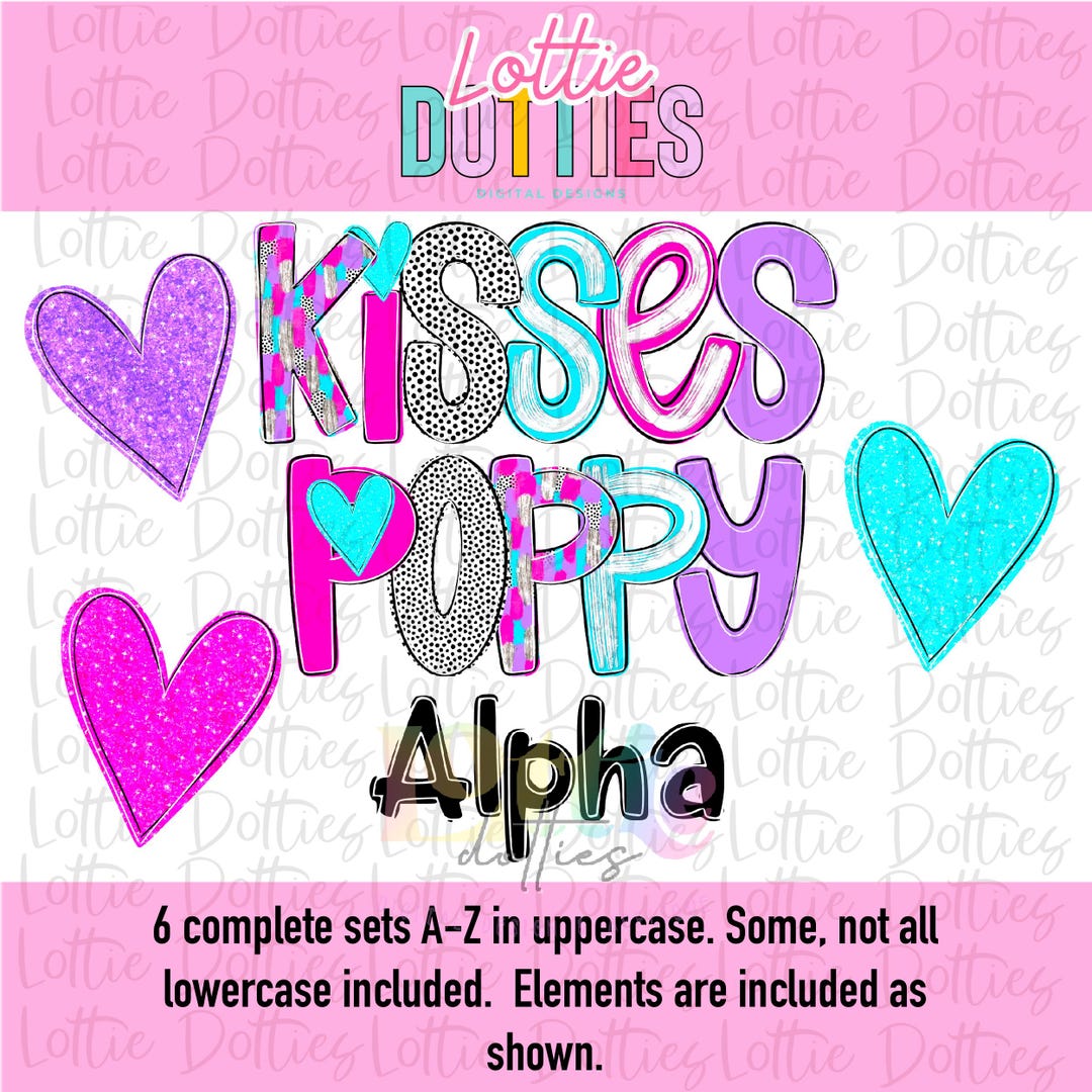 Kisses Poppy Alpha - Valentine's Alphabet Clipart - Instant Download ...