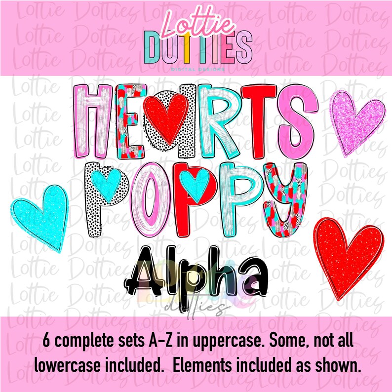 Hearts Poppy Alpha - Valentine's Alphabet Clipart - Instant Download ...