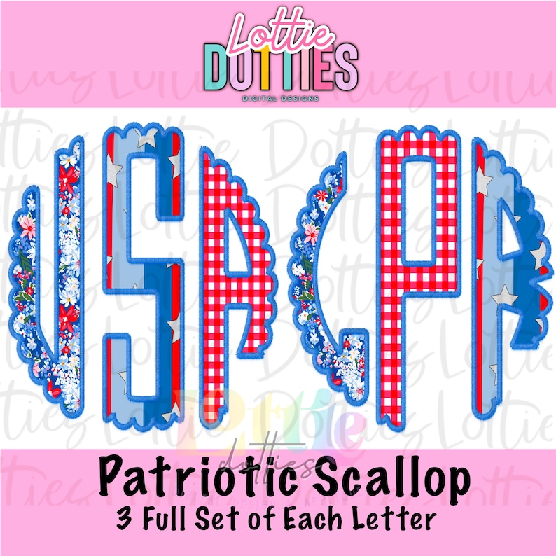 Patriotic Scallop Monogram Alphabet - Alpha Pack - Alphabet Clipart ...