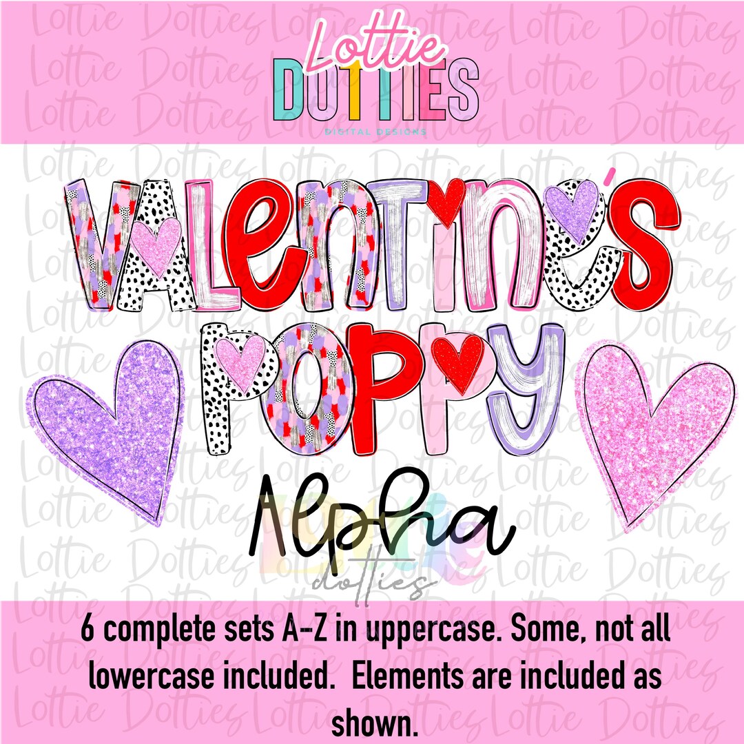 Valentine's Day Poppy Alpha - Valentine's Alphabet Clipart - Instant ...