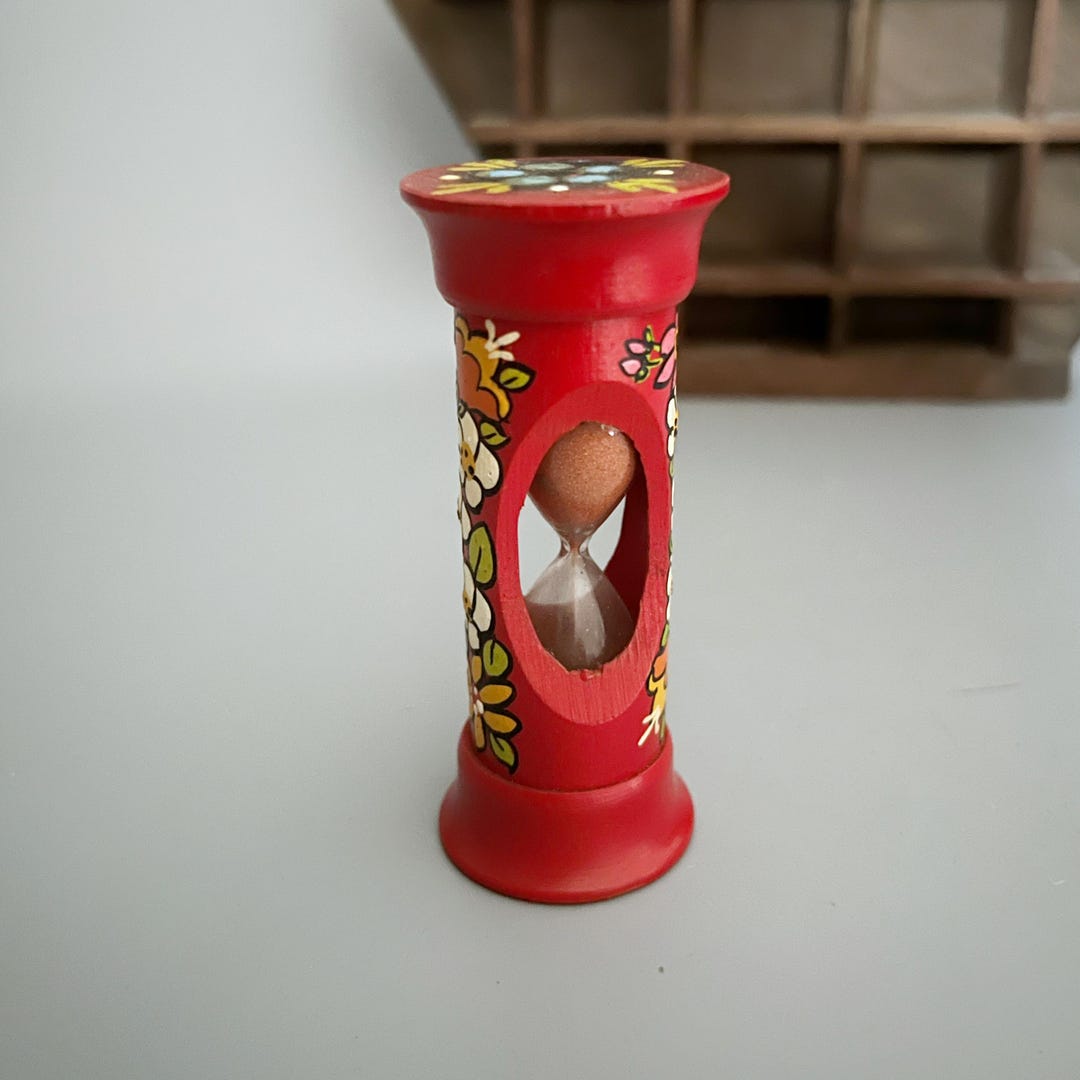 Vintage Wooden Hourglass German Folk Art - Vintage Hand Painted Floral ...