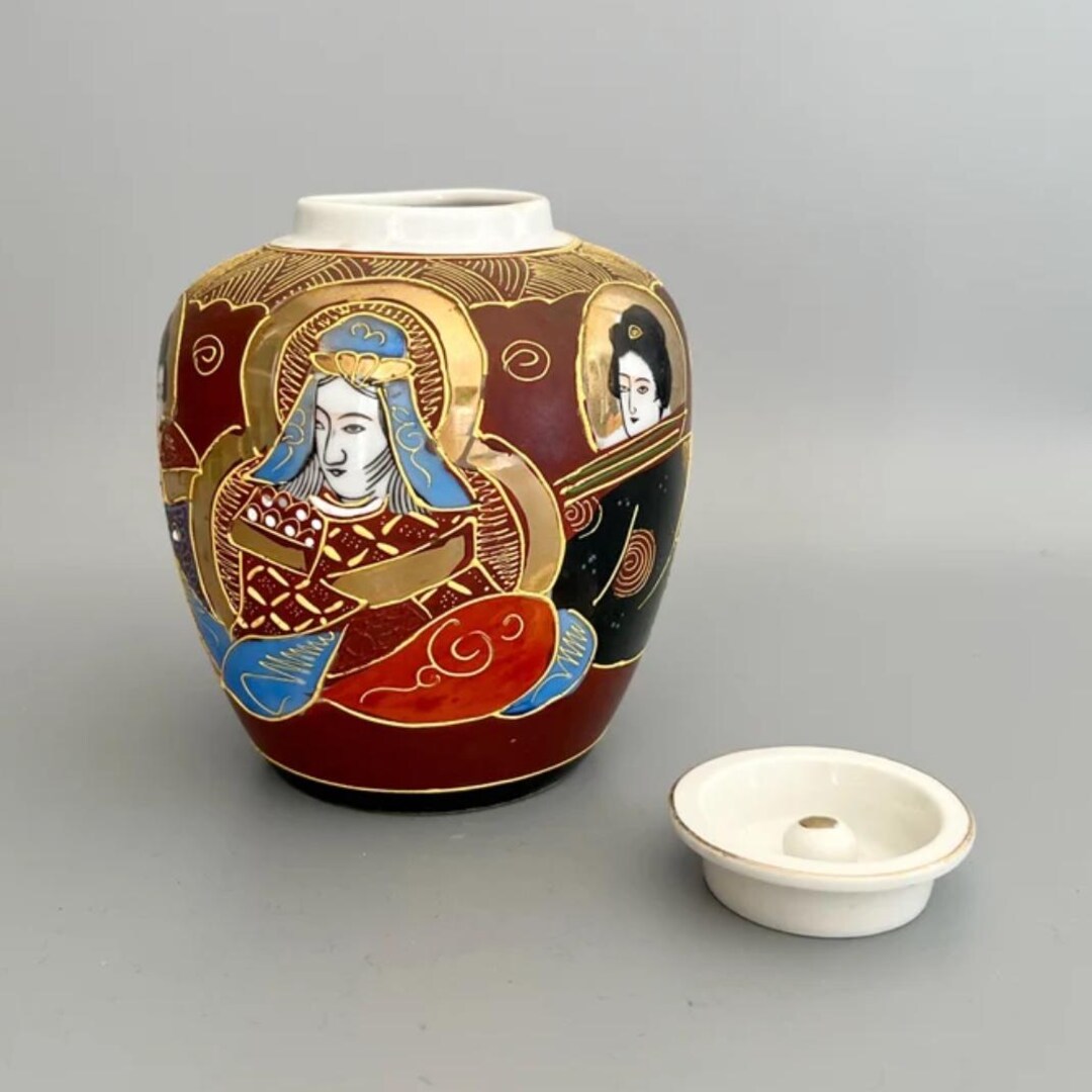 Geisha Motif Porcelain Ginger Jar With Lid - Japan Handmade - Geisha ...