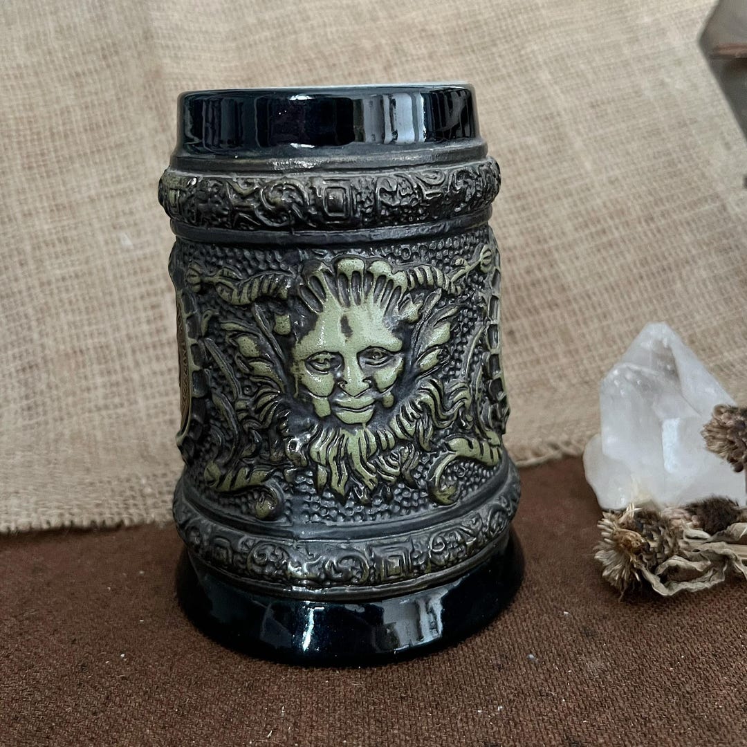 Green Man Beer Stein With Relief and Medallions – Vintage Collectible ...