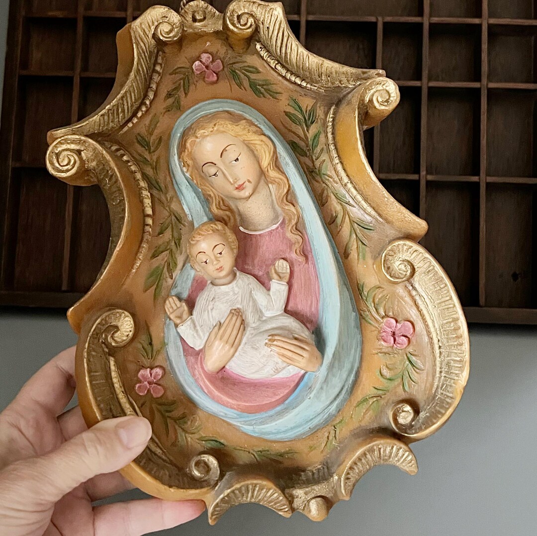 Relief Wax Plaque Madonna and Child - Altar Plaque - Vintage Religious ...