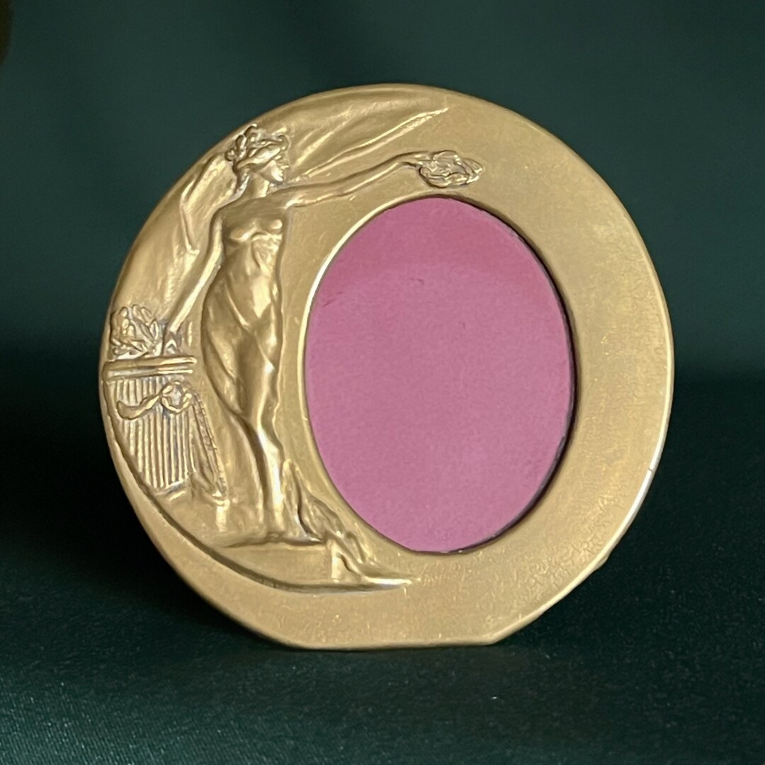 Goddess With Laurel Wreath Art Nouveau Brass Photo Frame Round Tabletop ...