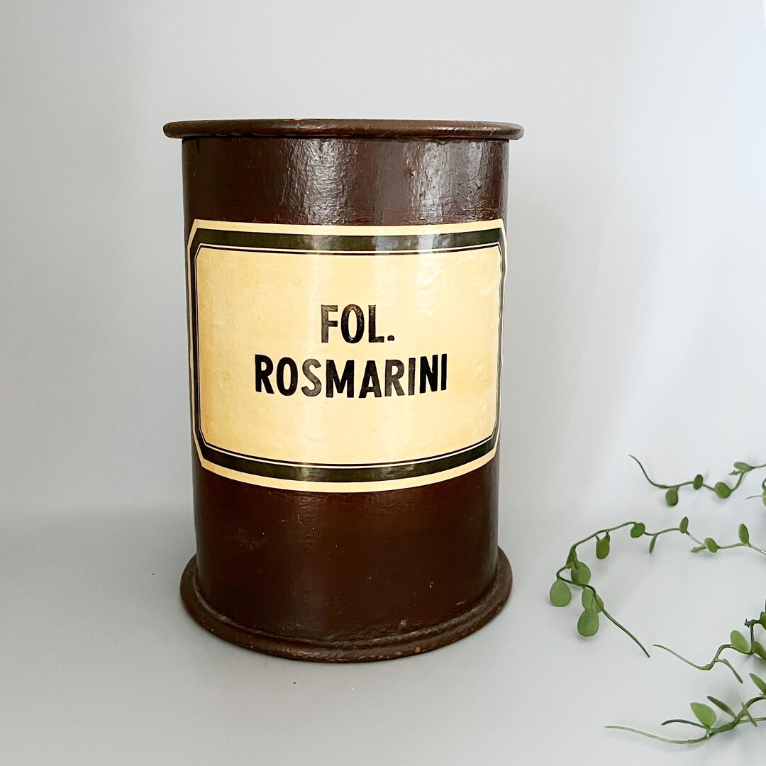 Wooden Apothecary Jar With Inscription FOL.ROSMARINI 9“ - Old Brown ...