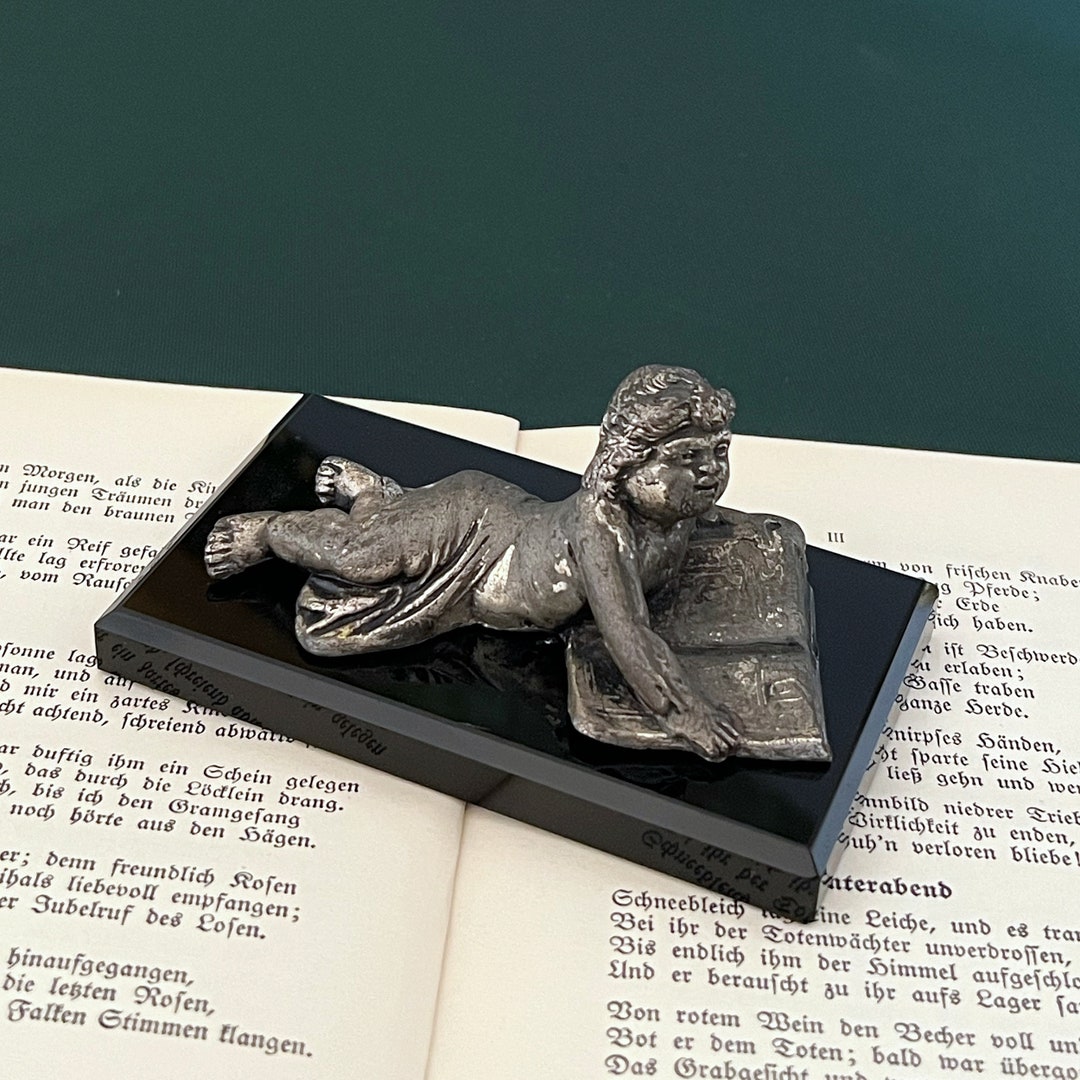 Black Marble Brass Paperweight Angel Figure Art Nouveau Paper Weight ...
