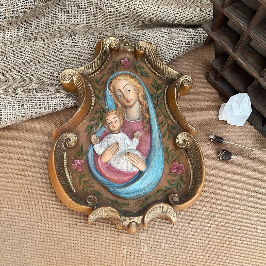 Vintage Madonna and Child Wax Relief – Baroque Style Religious Wall ...