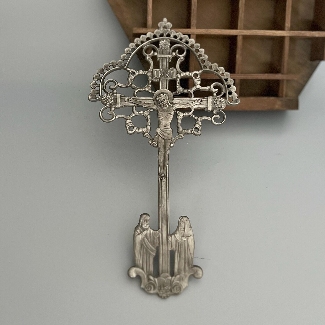 Ornate Pewter Wall Crucifix 10.6“ - Vintage German Large Wall Cross ...