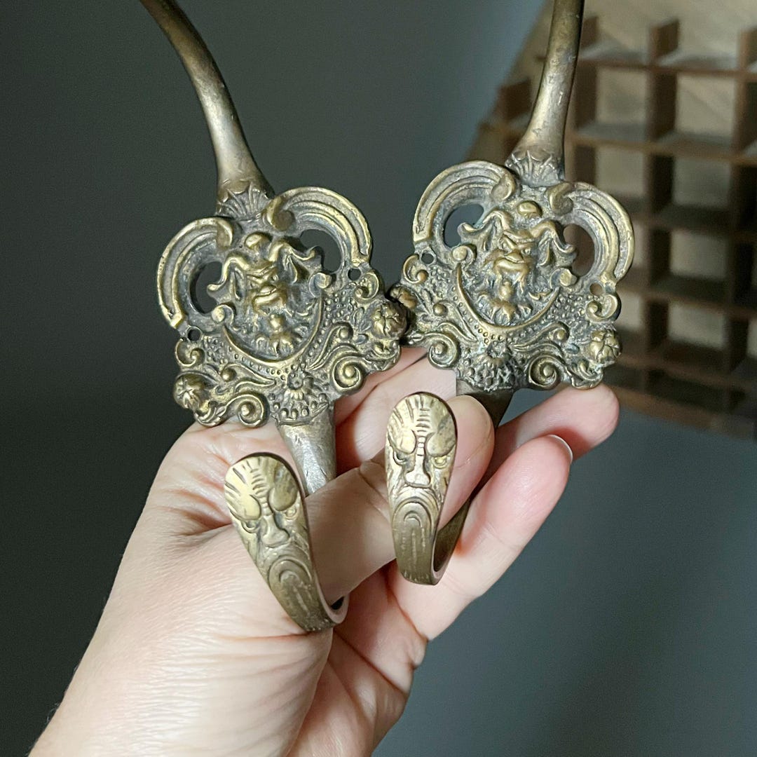 Devils Head Double Wall Hooks Set of 2 Brass Antique Coat Hooks ...