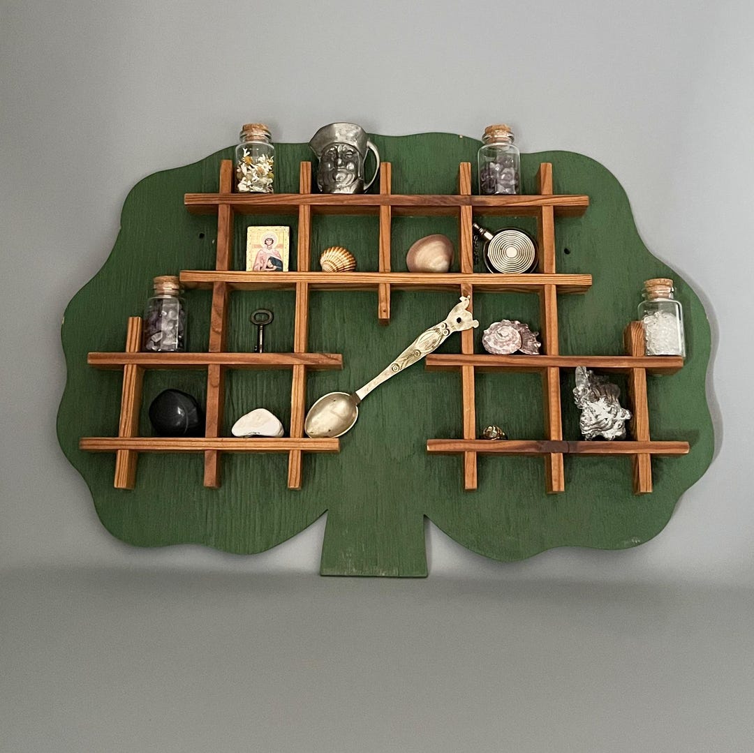Curio Cabinet Tree of Life Wall Display Shelf Organizer for Crystals ...