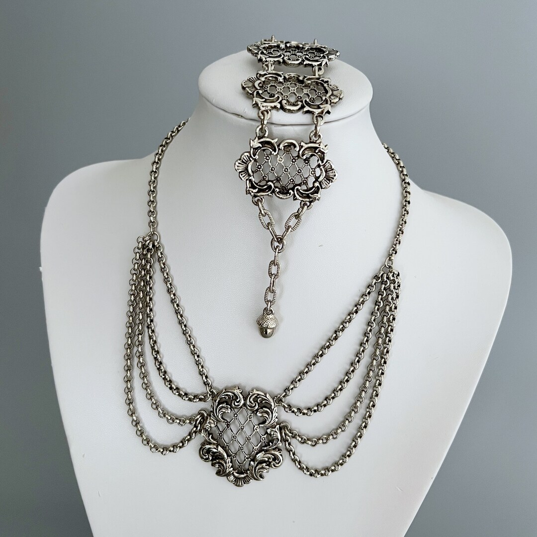 German Trachten Jewelry Set Filigree Necklace and Bracelet - Bavarian ...