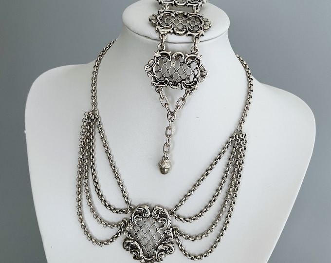 German Trachten Jewelry Set Filigree Necklace and Bracelet - Bavarian ...