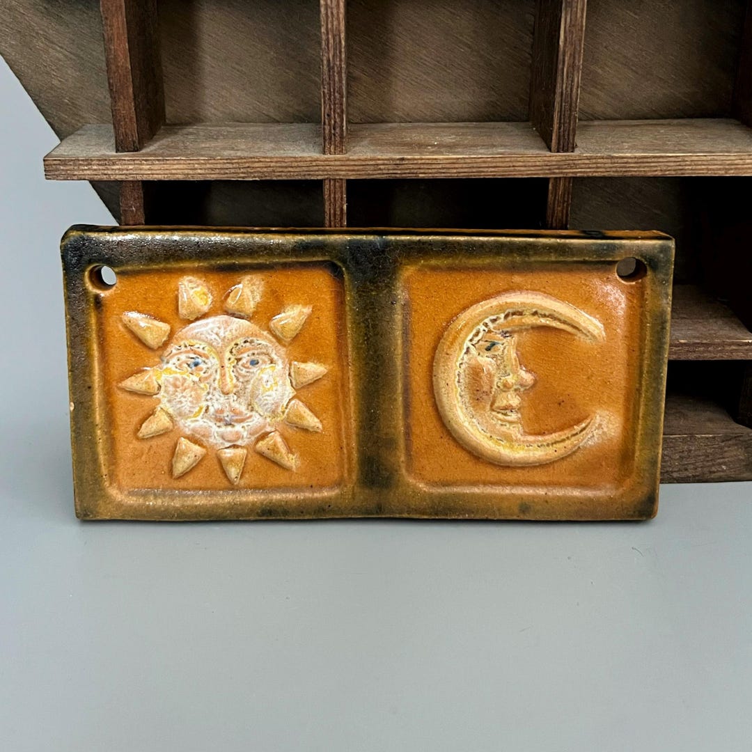 Ceramic Sun Moon Mural Wall Picture Vintage Handmade - Celestial Wall ...