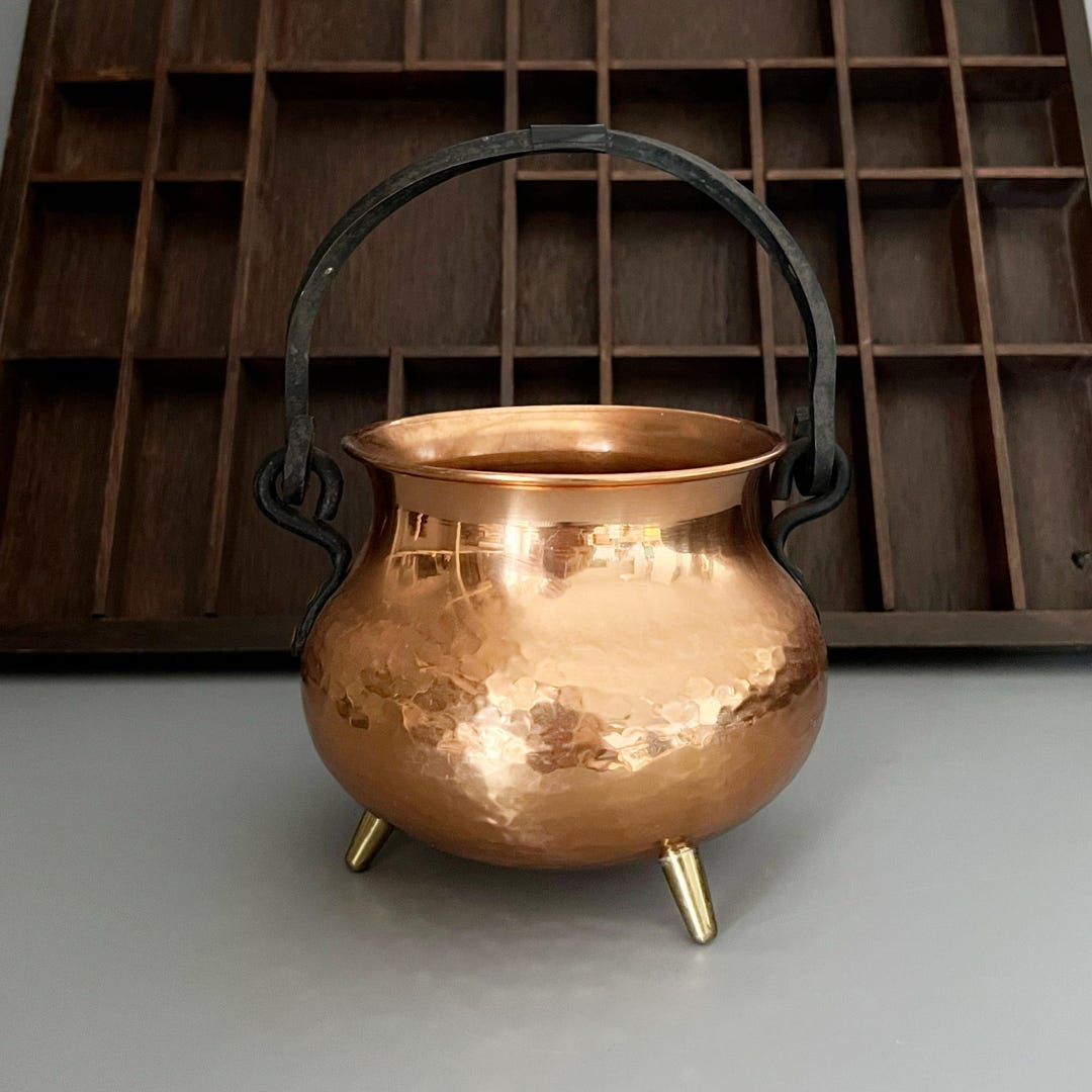 Hammered Cooper Witch Cauldron - Large Footed Witch Pot With Handle ...